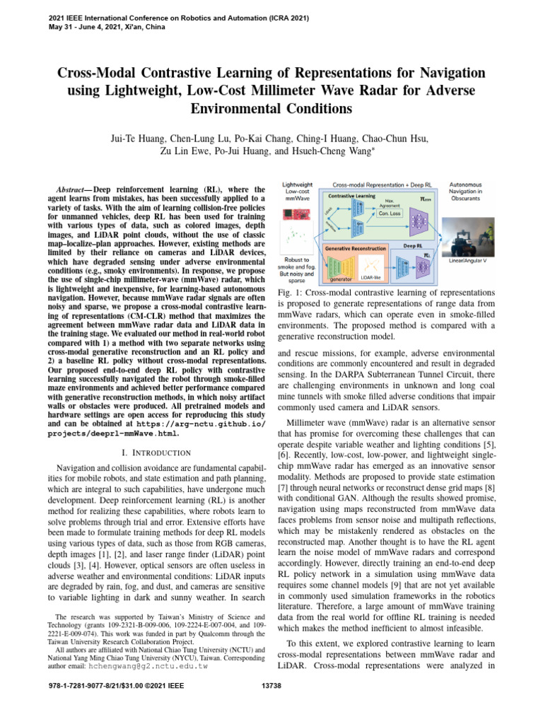 3518 Cross Modal Contrastive Learning Of Representations For Navigation Using Lightweight Low