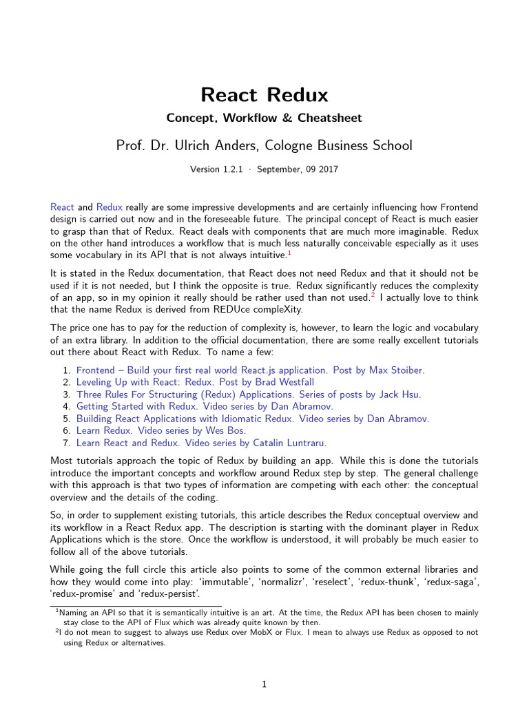 Prof DR Ulrich Anders - React Redux Concept Workflow - v1.2.1 | PDF