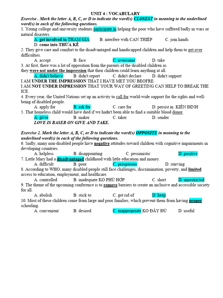 Unit 4 Vocabulary 2 | PDF