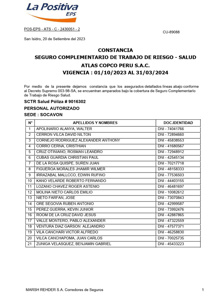 ejemplo 2 de SCTR_CONSTANCIA_002430051-0002_20230920100118 | PDF | Seguridad y salud ocupacional ...