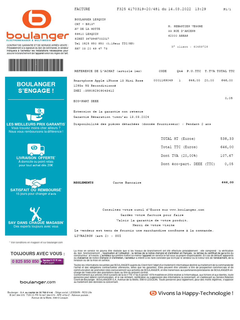 Boulanger : Offres et Garanties | PDF | Taxe sur la valeur ajoutée | Économie