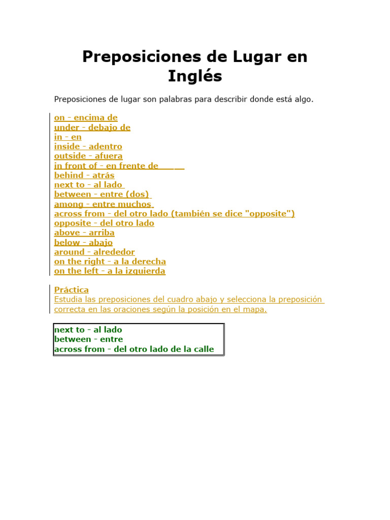 Preposiciones de Lugar en Inglés | PDF