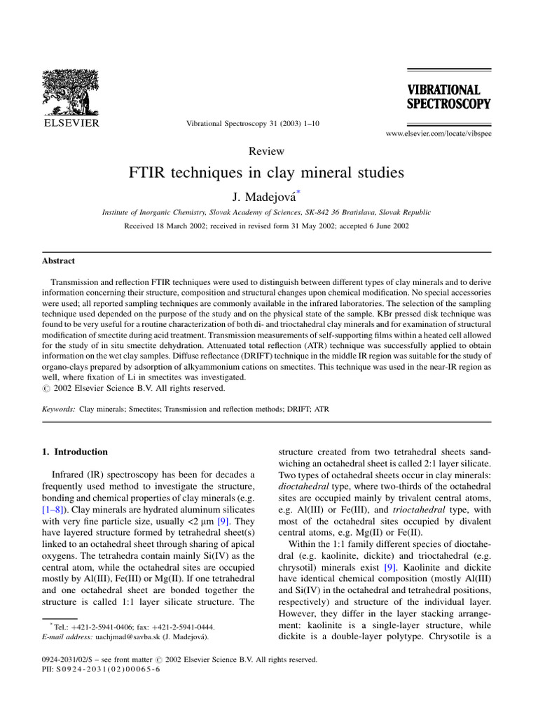 FTIR Techniques in Clay Mineral Studies | PDF | Infrared Spectroscopy | Minerals