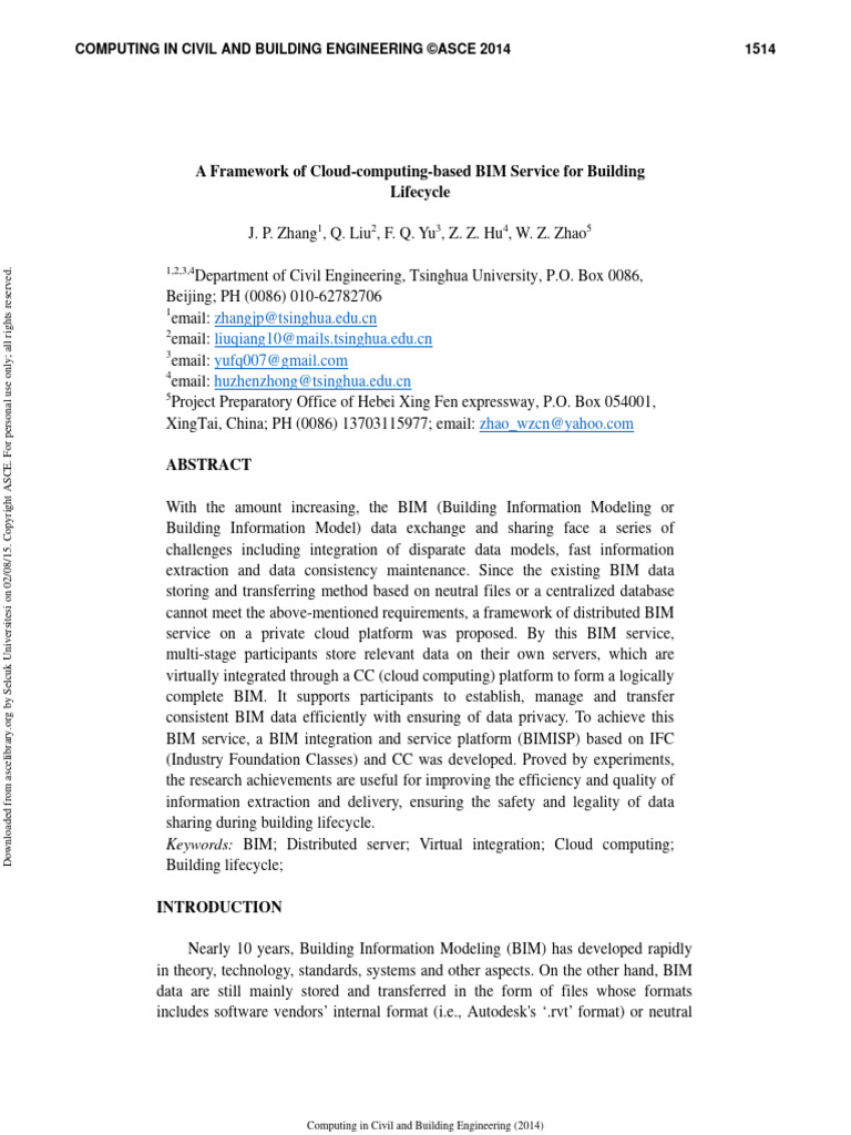 04 - A Framework of Cloud-Computing-Based BIM Service For Building Lifecycle | PDF | Building ...
