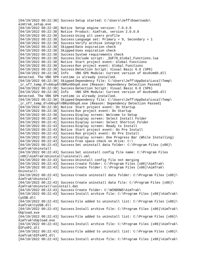 AimTrak Setup Log | PDF | Computer Architecture | Computer Engineering
