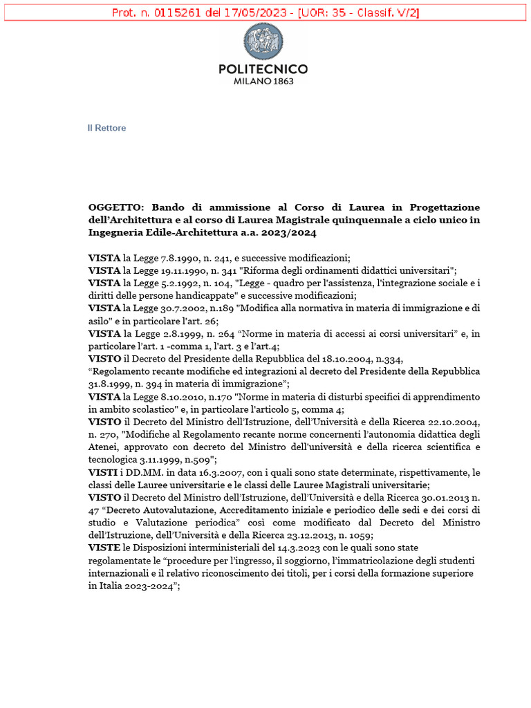 Bando Architettura Programmazione Nazionale 2023-2024 | PDF