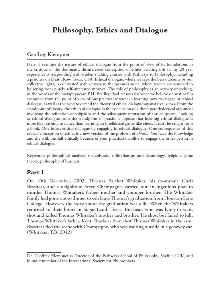 Philosophy Ethics and Dialogue | PDF | Immanuel Kant | Truth