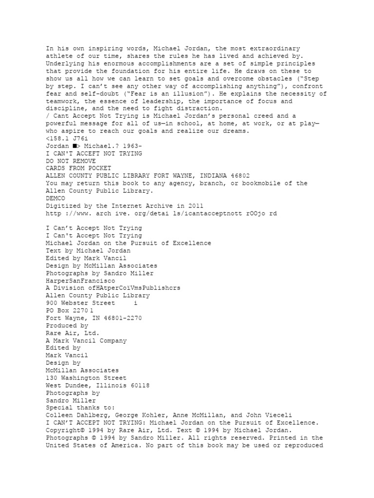 MARK VANCIL. I Cant Accept Not Trying. Michael Jordan | PDF | Disciplines