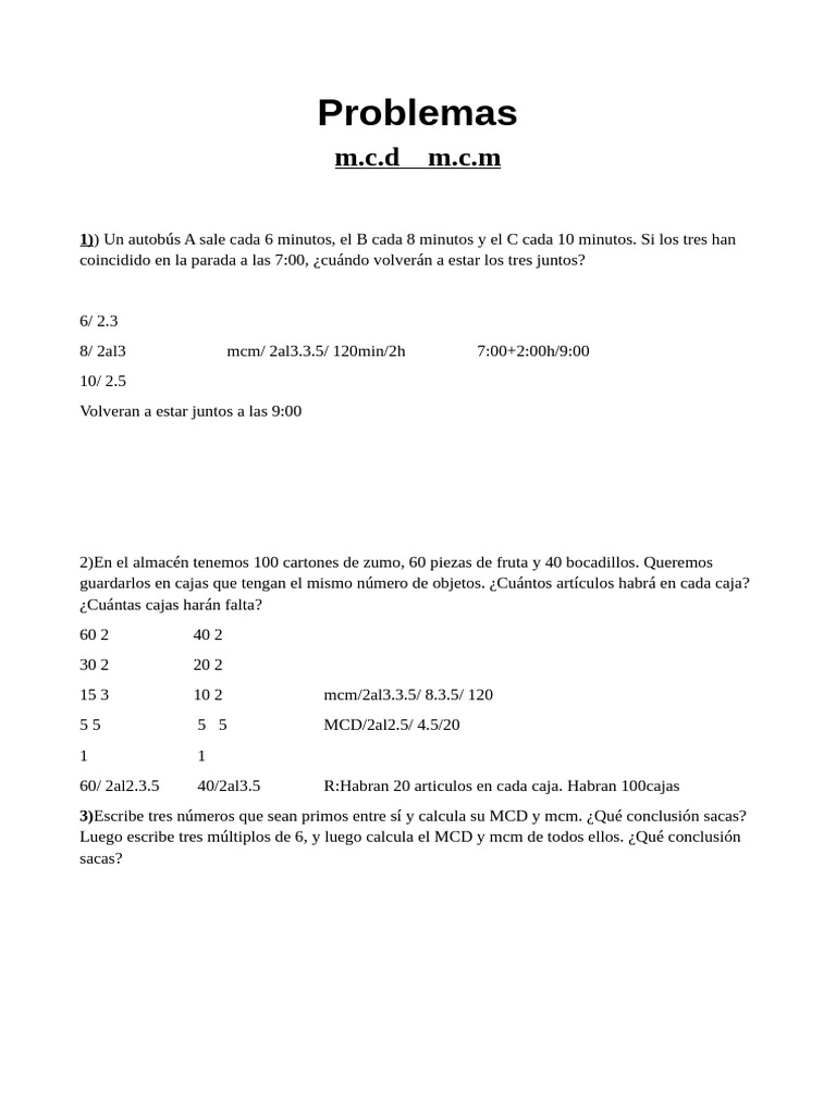 Problemas M.C.D y M.C.M | PDF