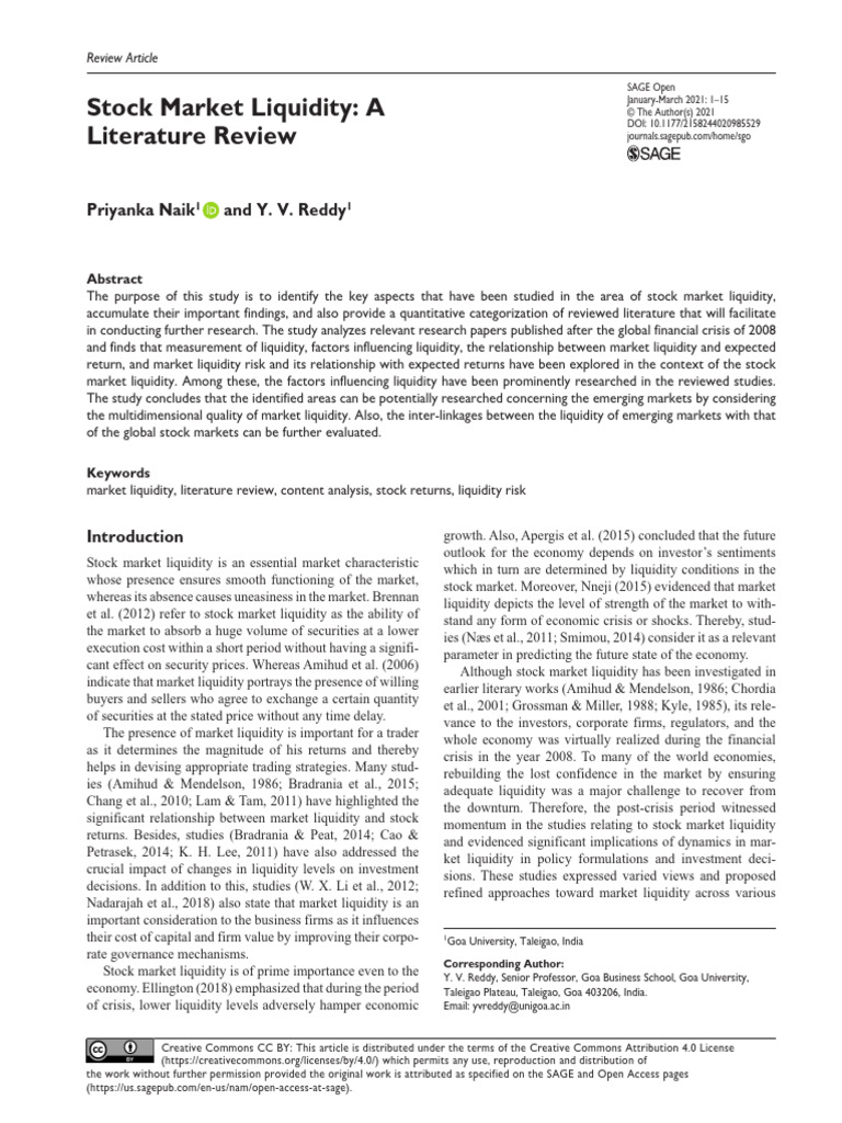 Stock Market Liquidity A Literature Review | PDF