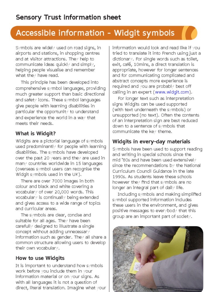 Widgit Symbols - Sensory Therapy Gardens Fact Sheet | PDF