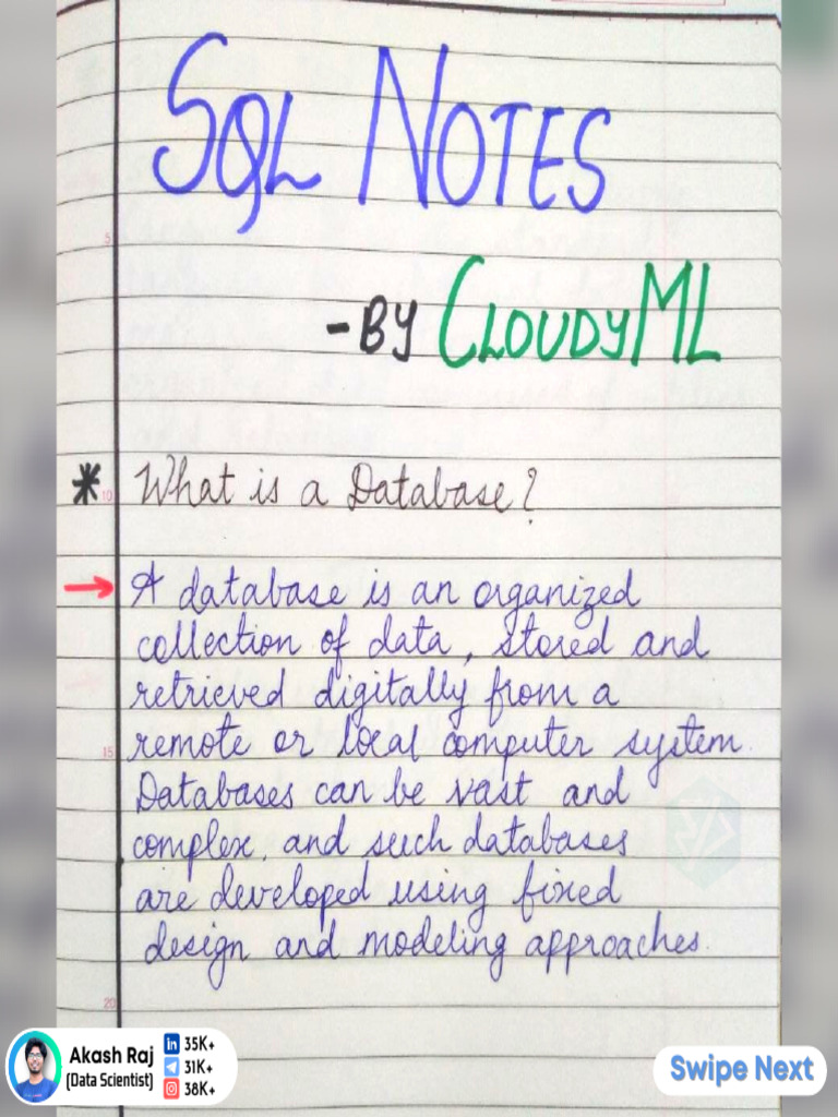 SQL Hand Written Notes by Cloudyml | PDF