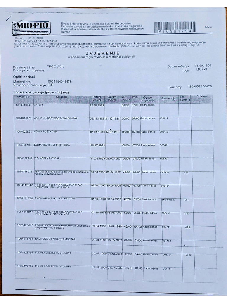 PIO MIO Uvjerenje | PDF