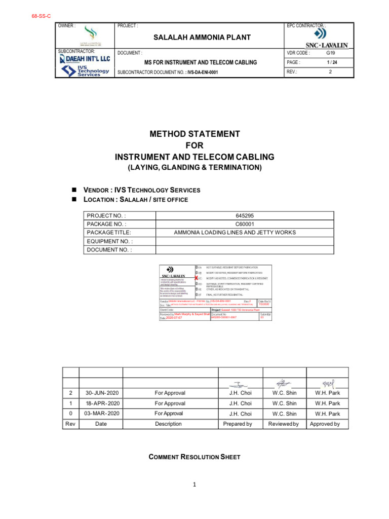 Method Statement For Inst Cable Laying | PDF
