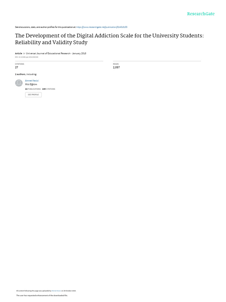 The Development of The Digital Addiction Scale For | PDF | Substance ...