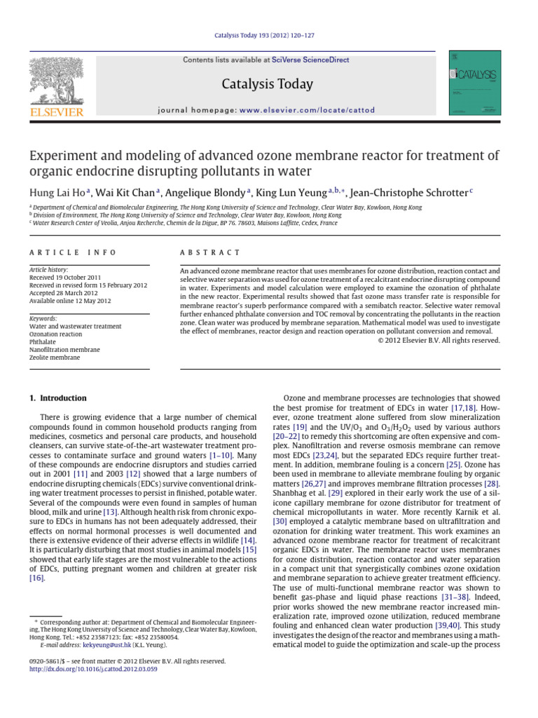 2 Lai Ho - 2012 - Ozone Membrane Reactor | PDF | Ozone | Membrane