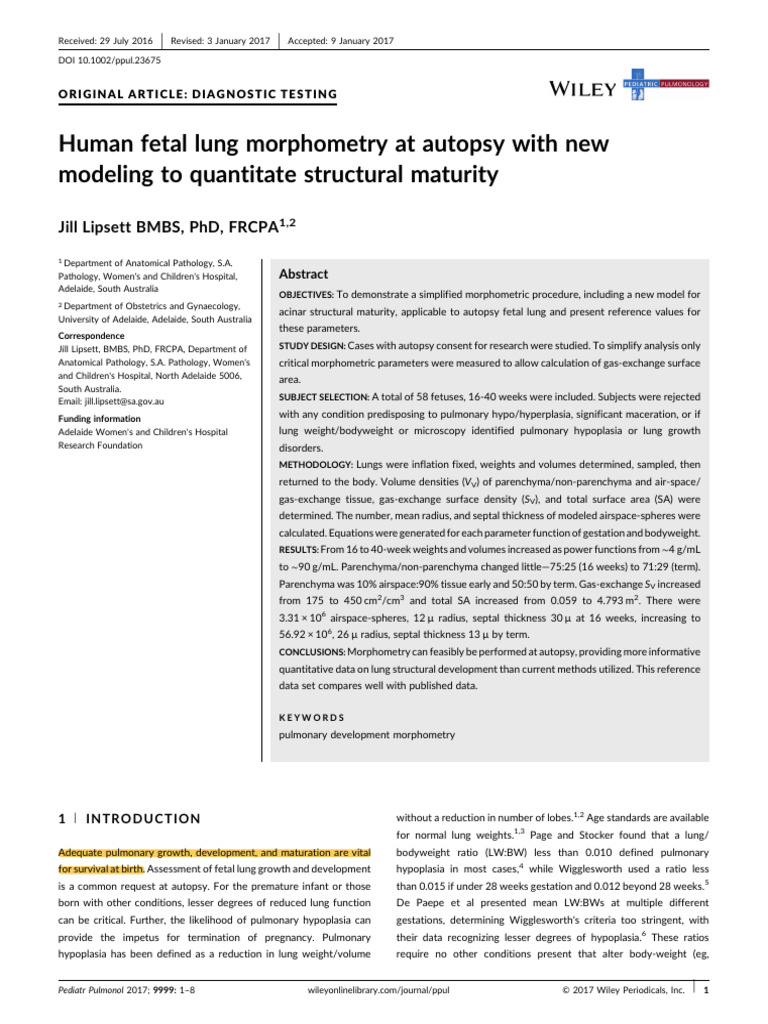 Human Fetal Lung Morphometry at Autopsy With New | PDF