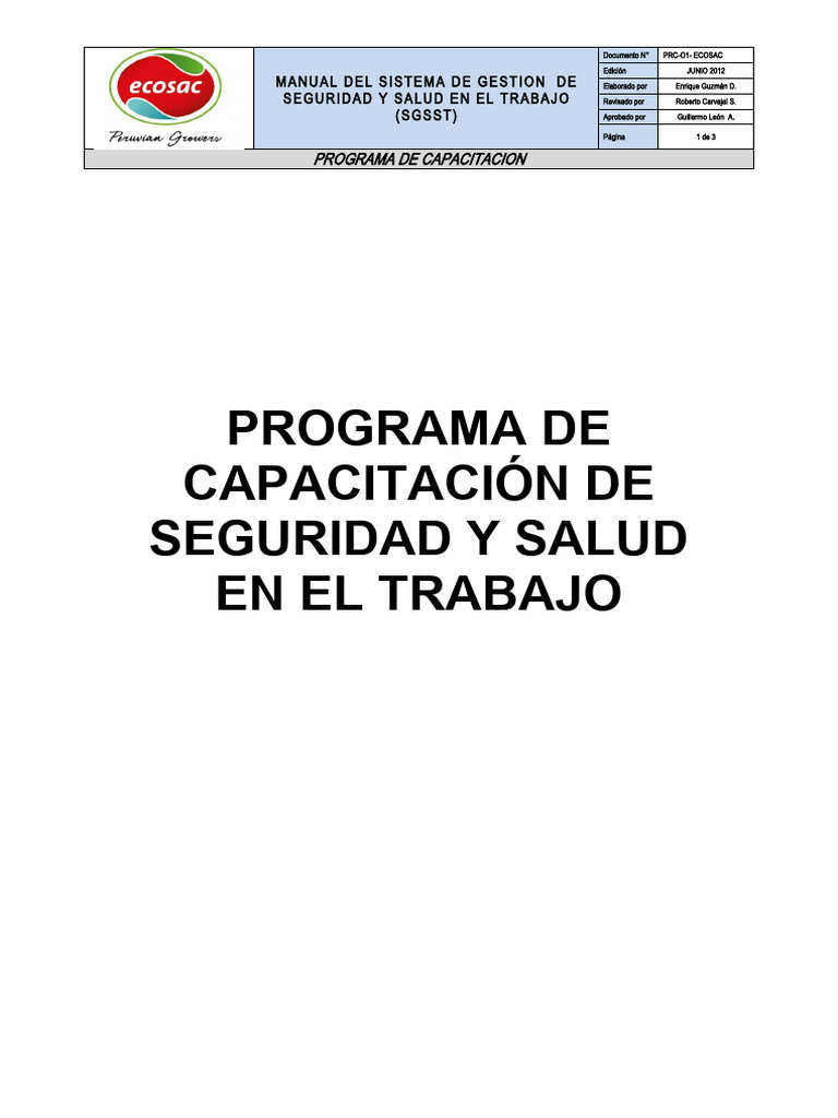 Programa de Capacitacion SST | PDF | Seguridad y salud ocupacional | Business
