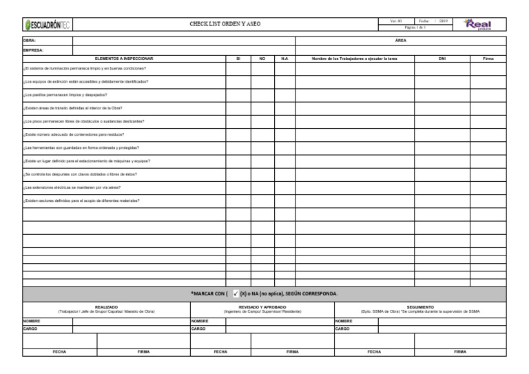 Check List Orden y Aseo Ver 00 | PDF