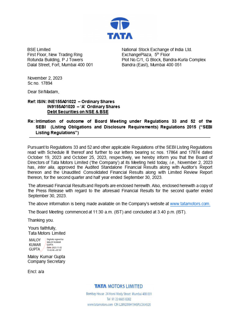 Nse Bse Letter | PDF | Going Concern | Financial Audit