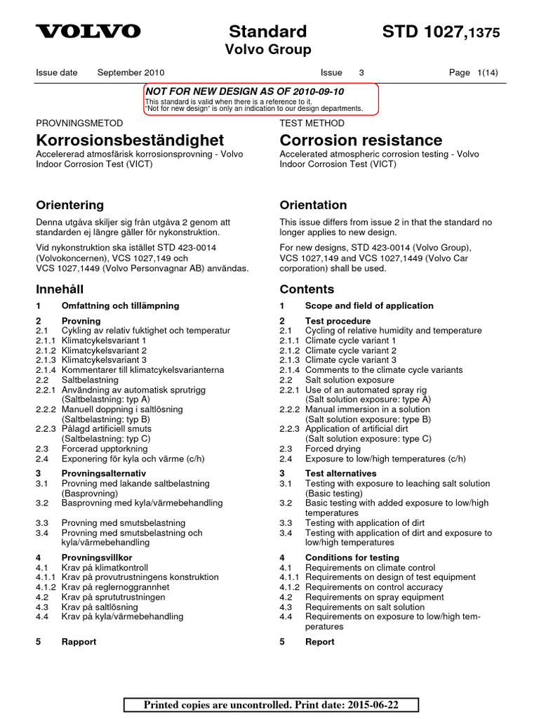Volvo Standard STD 1027,1375 Corrosion Testing - Volvo Indor Corrosion ...