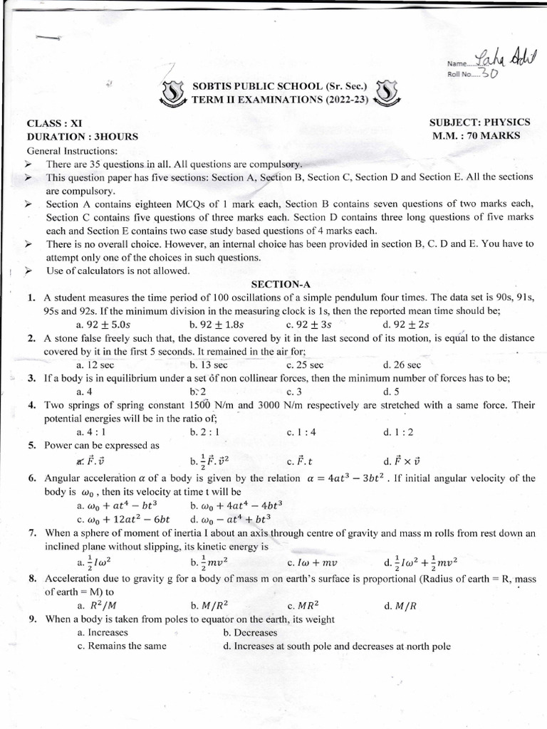 Term 2 Physics Paper | PDF | Mass | Waves