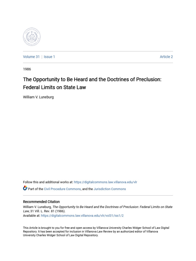 The Opportunity To Be Heard and The Doctrines of Preclusion | PDF ...