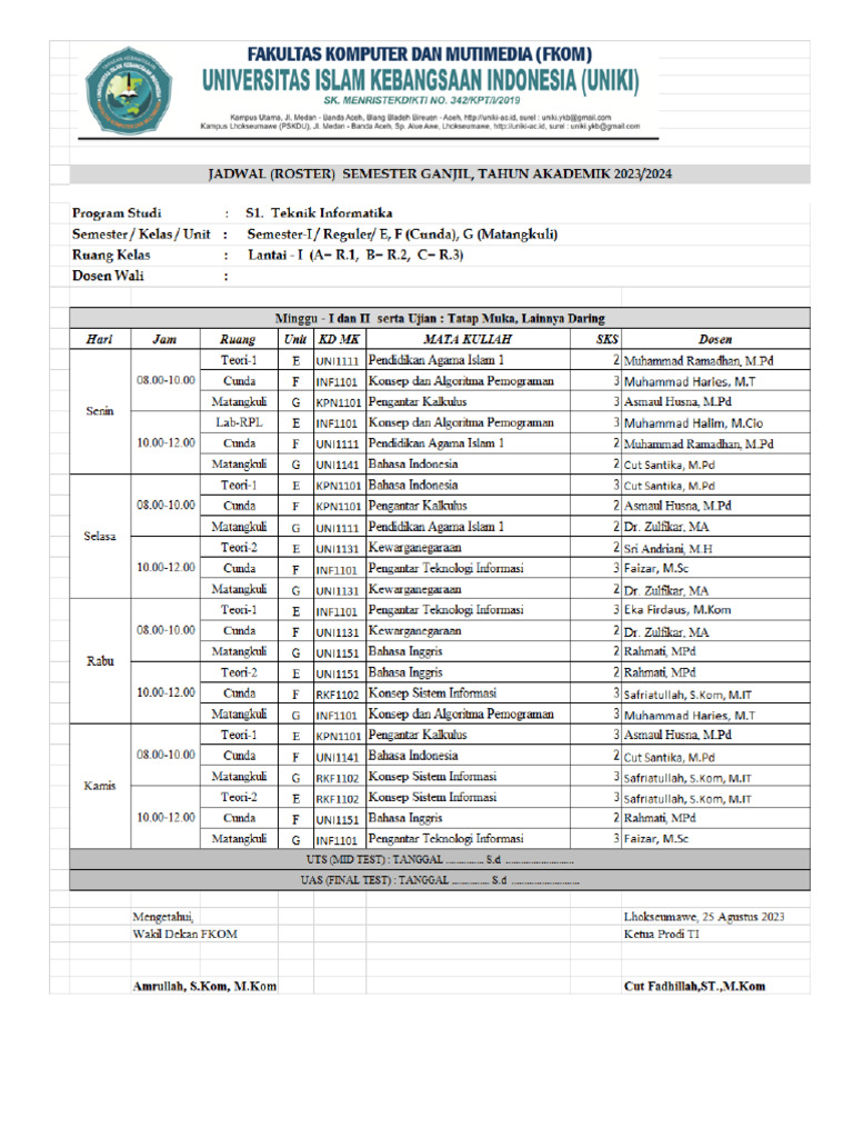 Roster FKOM Ganjil 2023-2024 | PDF