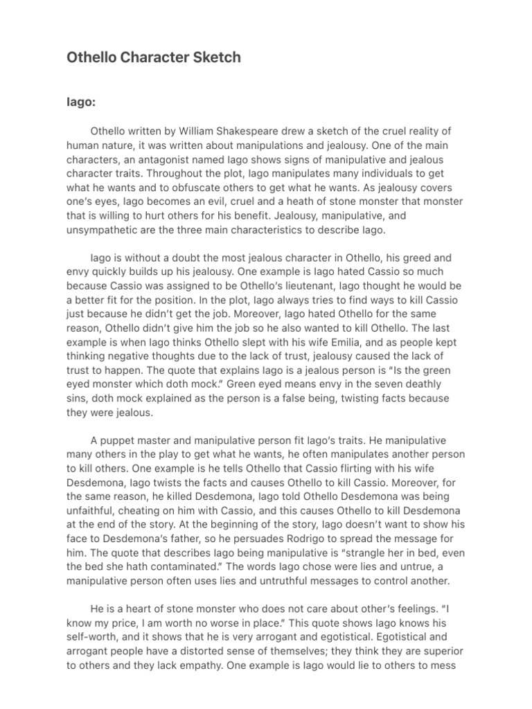 Othello Character Sketch | PDF | Iago | Othello