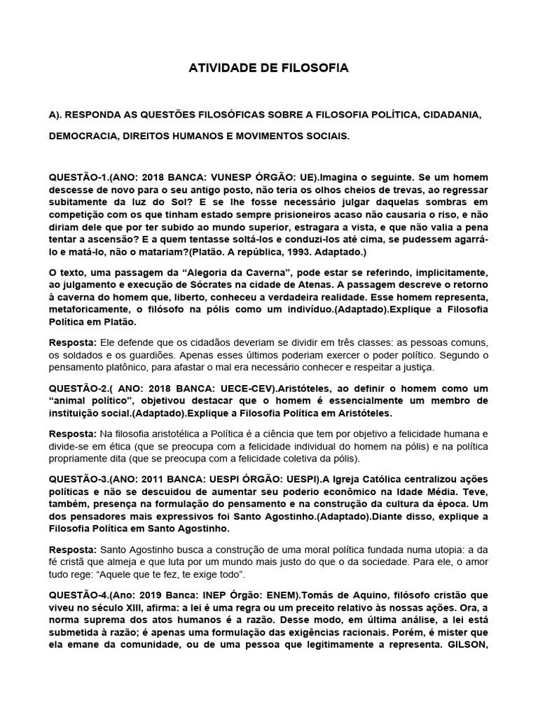 Atividade de Filosofia | PDF