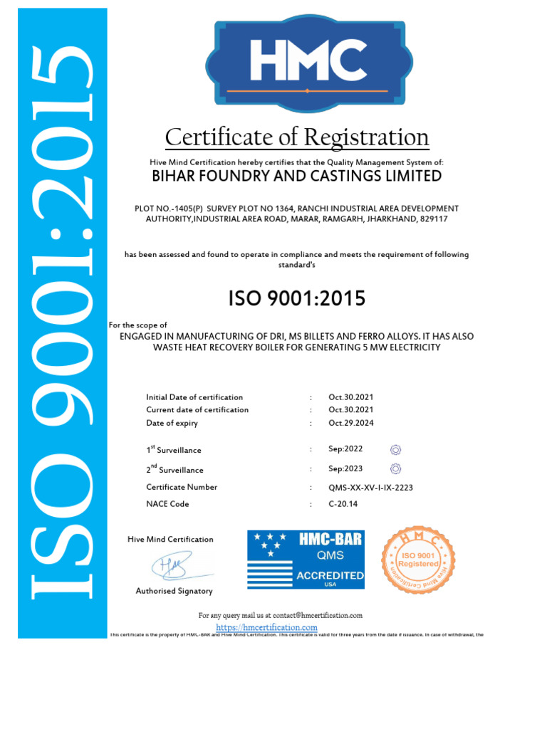 ISO CERTIFICATE-9001 QUALITY MANAGEMENT SYSTEM | PDF