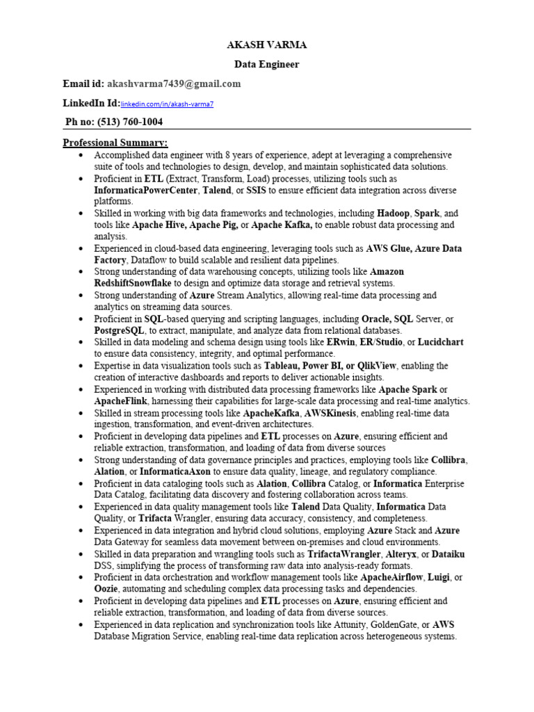 Akash Data Engineer Pdf Apache Spark Apache Hadoop
