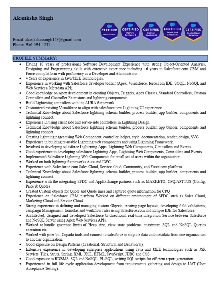 Akanksha Singh SFDC Resume | PDF | Component Object Model | World Wide Web