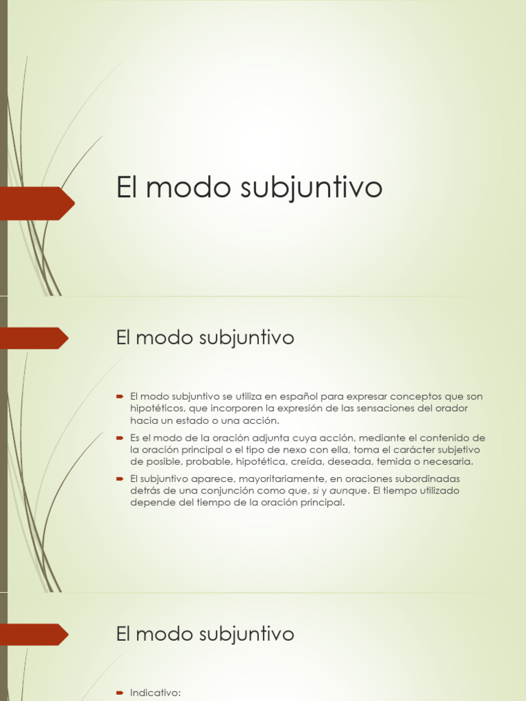 El modo subjuntivo 1 | PDF | Relaciones sintácticas | Tipología Lingüística