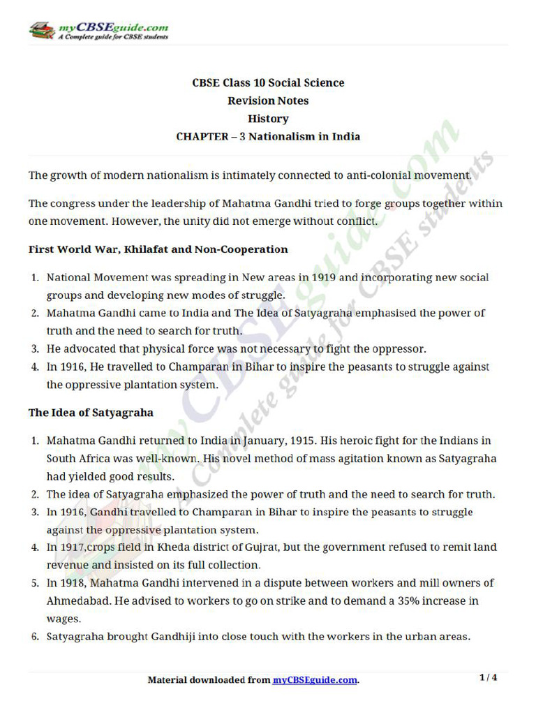 10 Social Science History Revision Notes Ch3 | PDF