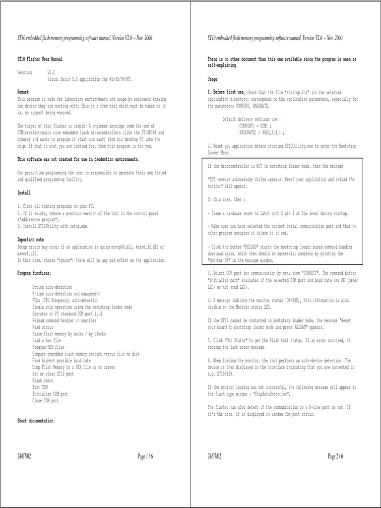 ST10 Flash Programming Guide | PDF | Booting | Flash Memory