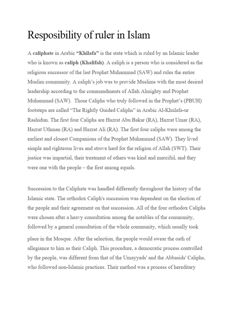Resposibility of Ruler in Islam | PDF | Caliphate | Muhammad
