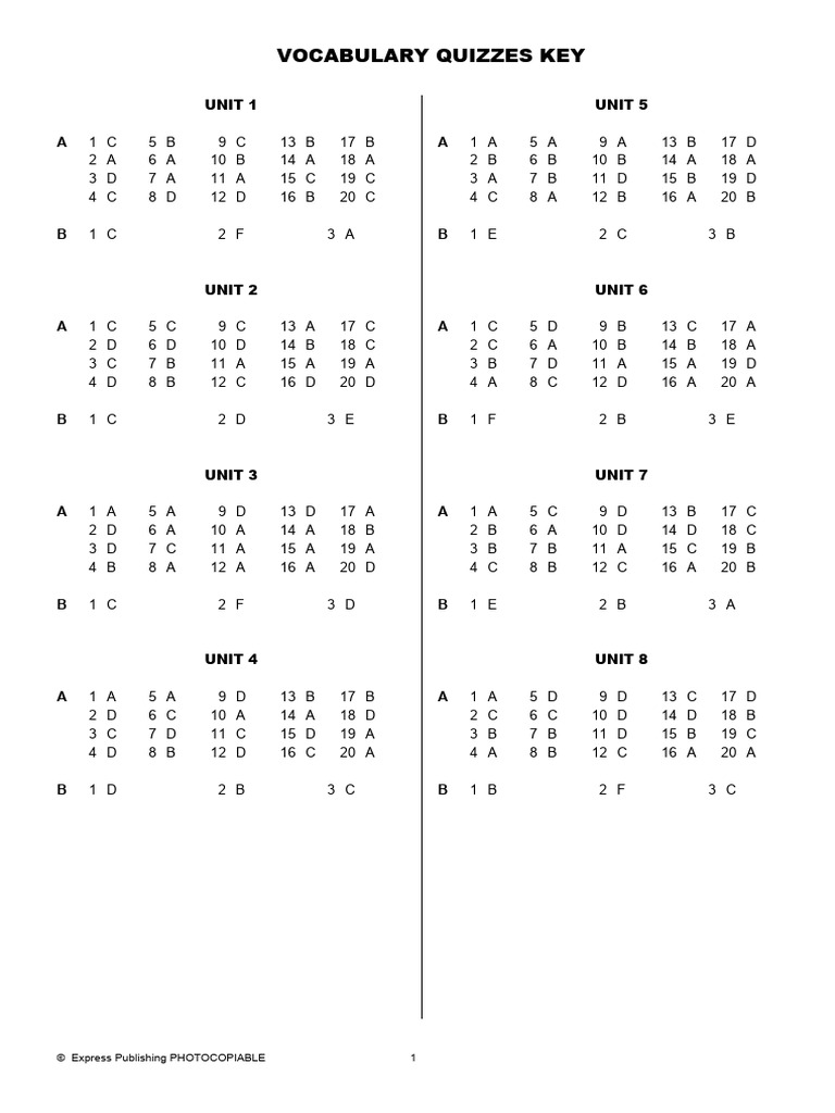 Vocabulary Quiz Answer Key | PDF | Technology & Engineering