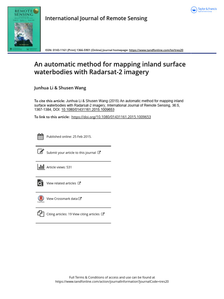 An Automatic Method For Mapping Inland Surface Waterbodies With Radarsat 2 Imagery Viji | PDF ...