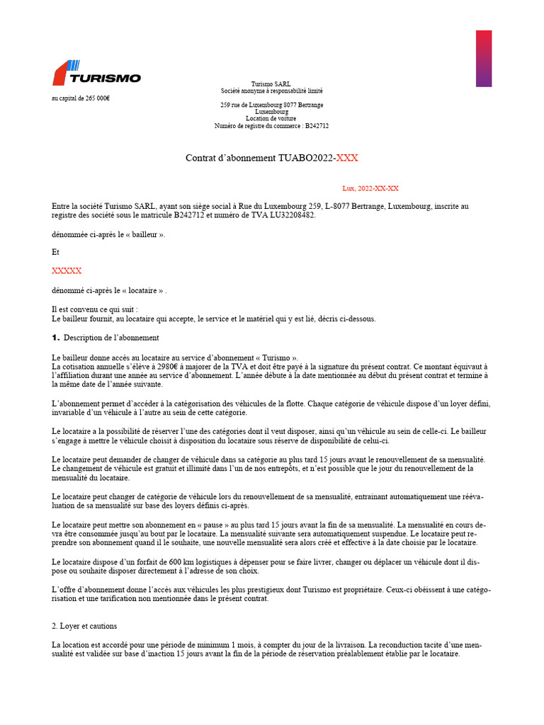 Contrat Abonnement Type | PDF | Cautionnement | Véhicules