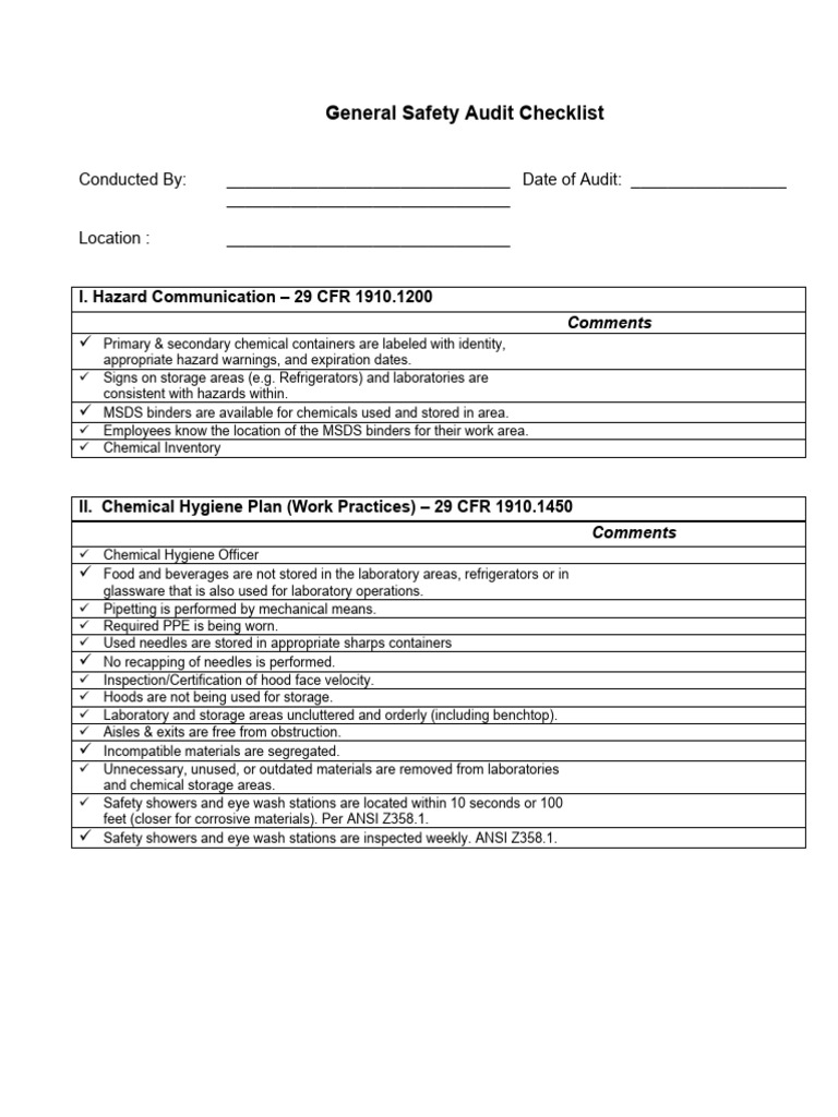 General Safety Audit Checklist | PDF