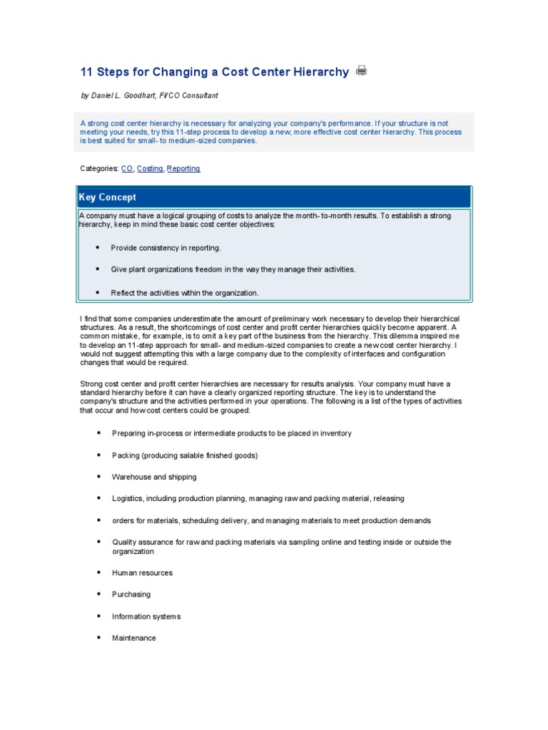 11 Steps For Changing A Cost Center Hierarchy | PDF | Hierarchy ...