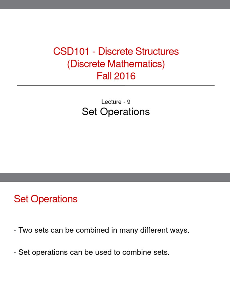 Discrete Structures Lecture 9 | PDF | Intersection (Set Theory) | Mathematics