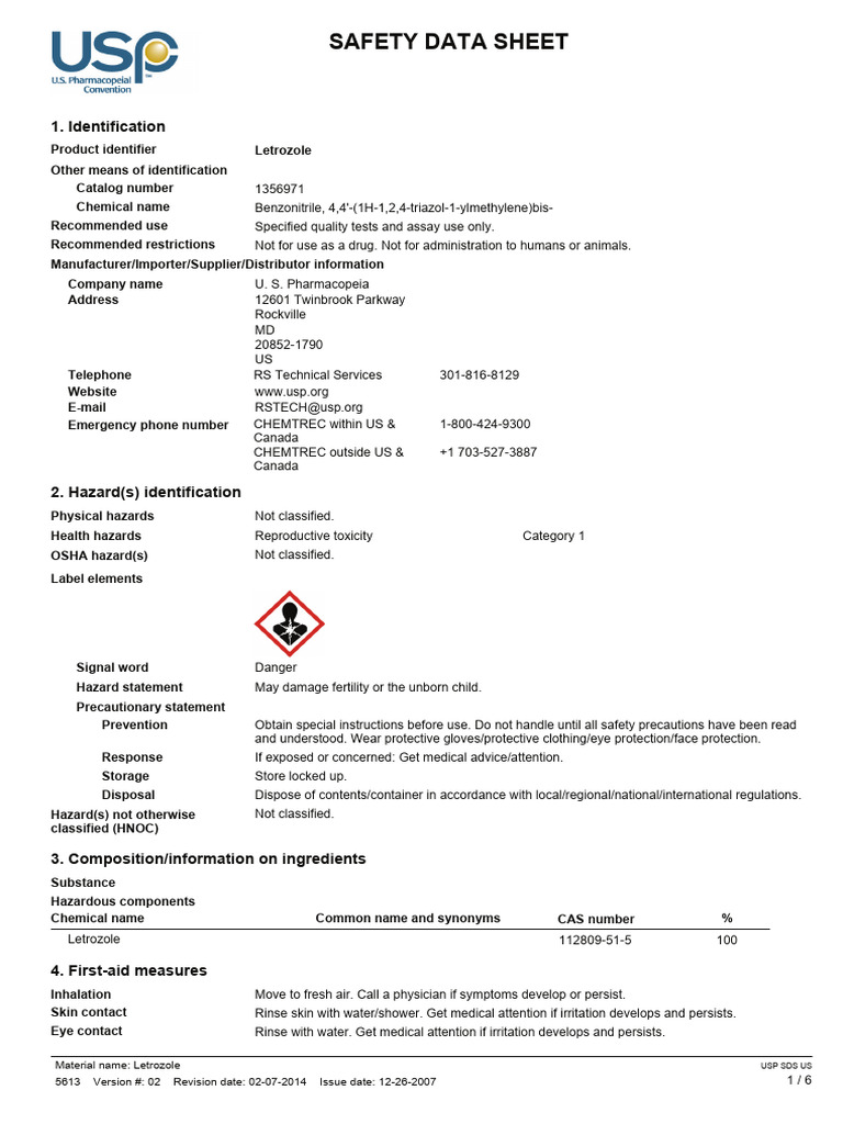 P465 - Letrozole - USP | PDF | Firefighting | Personal Protective Equipment
