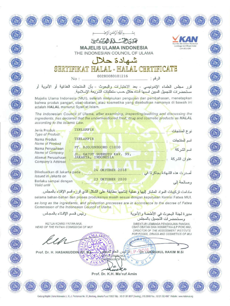 SERTIFIKAT HALAL MUI Hires | PDF