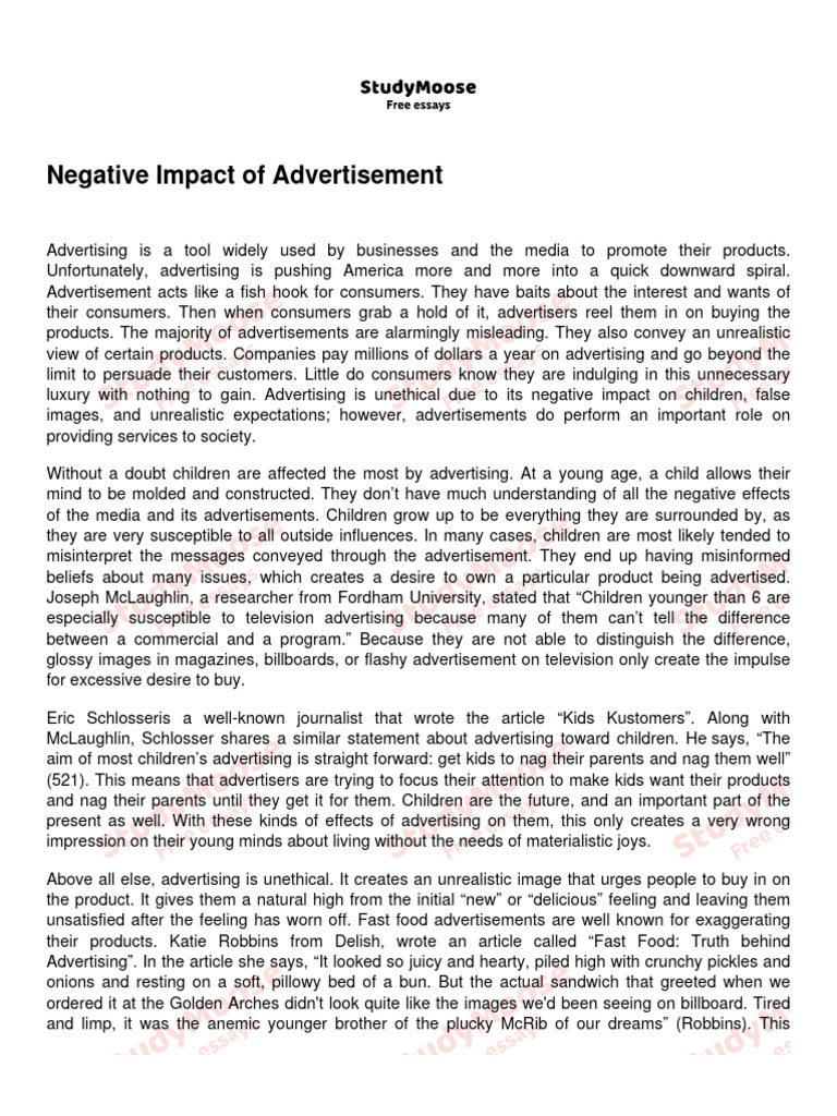 Negative Impact of Advertisement | PDF
