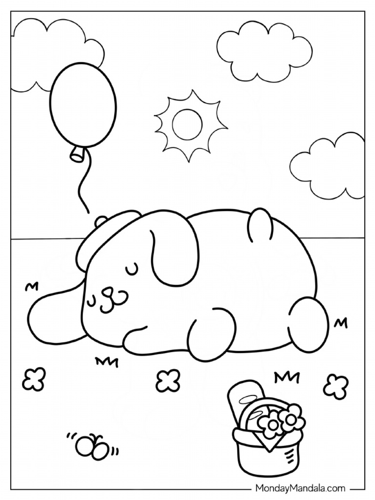 Pompompurin Sleeping On Grass Coloring Page | PDF