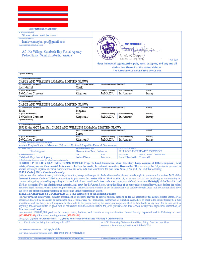United States For America Universal Commercial Code 1 Financing ...