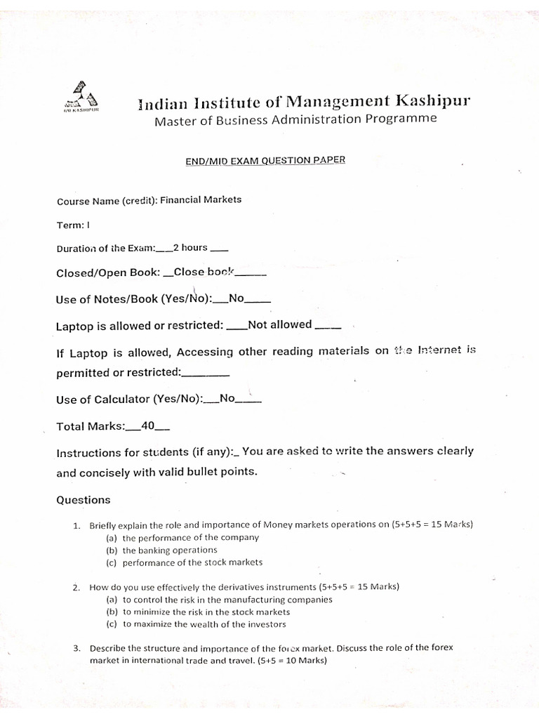 Sample FM - End Term Ques Paper | PDF