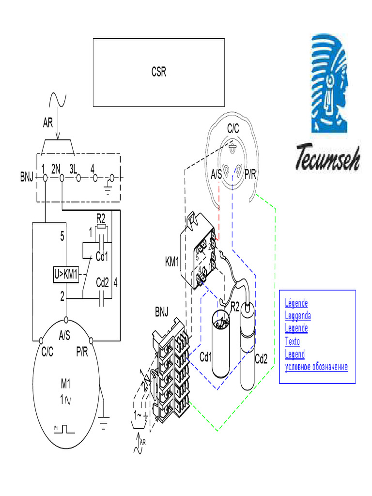 Wiring Diagram Tecumseh Single Phase Compressor CSR | PDF